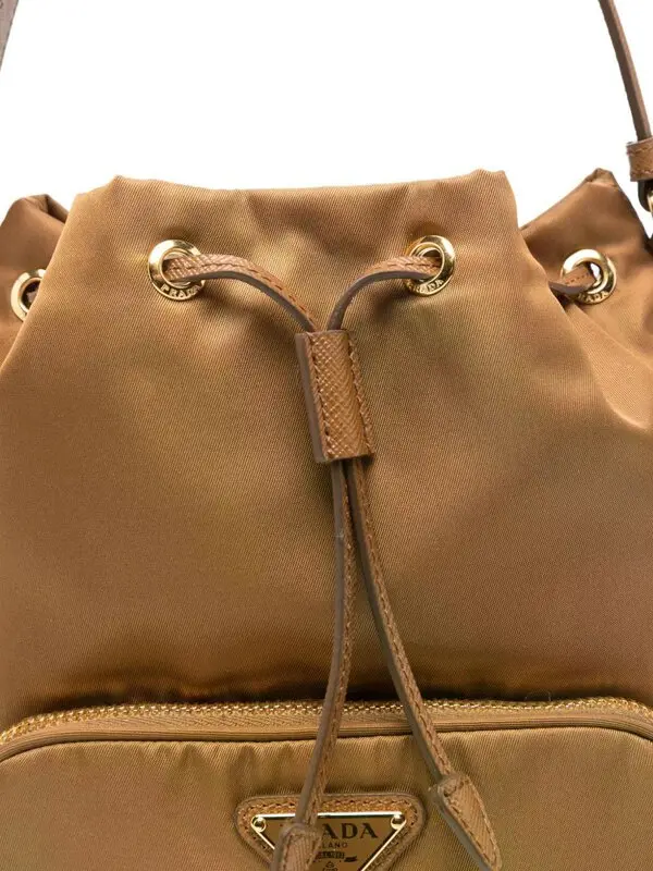 Prada Drawstring Pocket Satchel - Brown