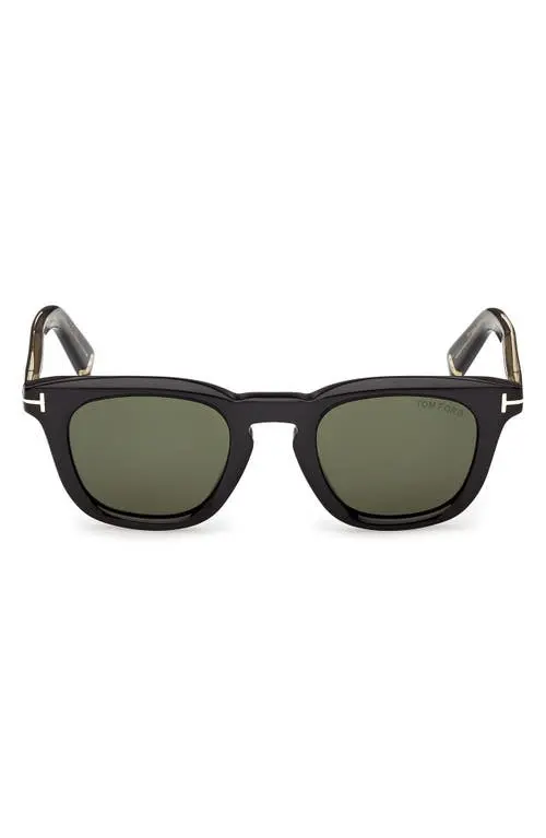 TOM FORD 48mm Square Sunglasses - Shiny Black/green Lens
