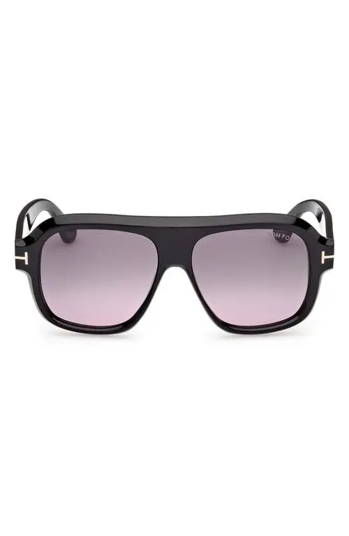 TOM FORD 56mm Gradient Pilot Sunglasses - Shiny Black/smoke Lens