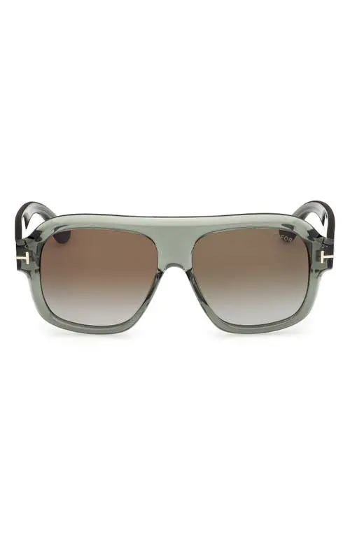 TOM FORD 56mm Gradient Pilot Sunglasses - Shiny Sage/green Lens