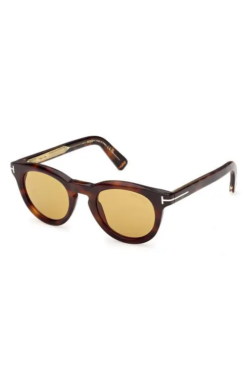 TOM FORD 47mm Round Frame Sunglasses - Classic Havana/vicuna Lens