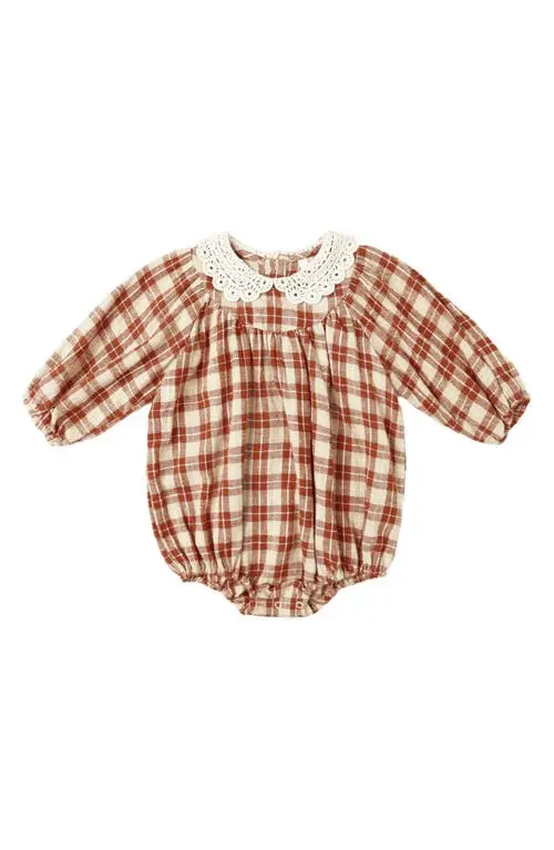RYLEE + CRU Heidi Plaid Linen Blend Bubble Romper - Red