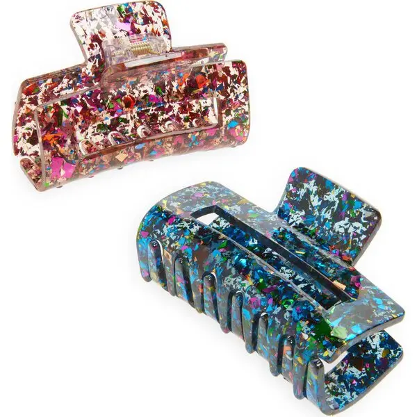 CARA 2-pack Confetti Lucite Hair Claw Clips - Blue Multi