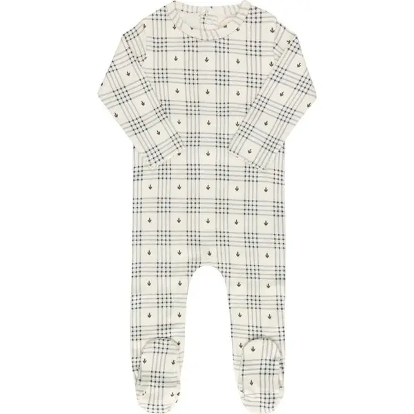 ELY'S & CO. Cotton Floral Plaid Footie - Ivory/blue