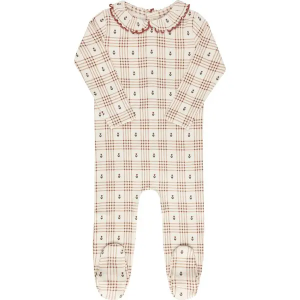ELY'S & CO. Cotton Floral Plaid Footie - Ivory/pink