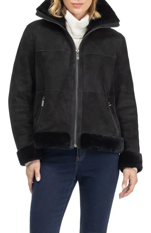 Gorski Merino Genuine Shearling Zip Jacket - Black