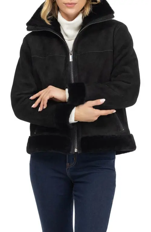 Gorski Merino Genuine Shearling Zip Jacket - Black