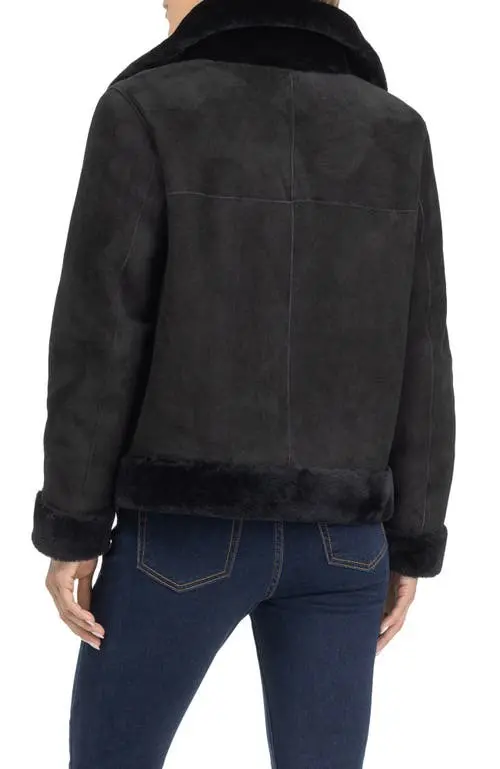 Gorski Merino Genuine Shearling Zip Jacket - Black