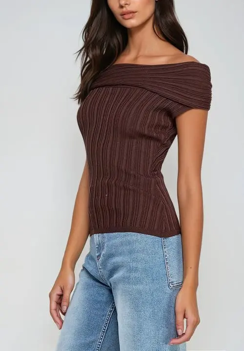 SISTERLY Amélie Off-shoulder Ribbed Contour Top