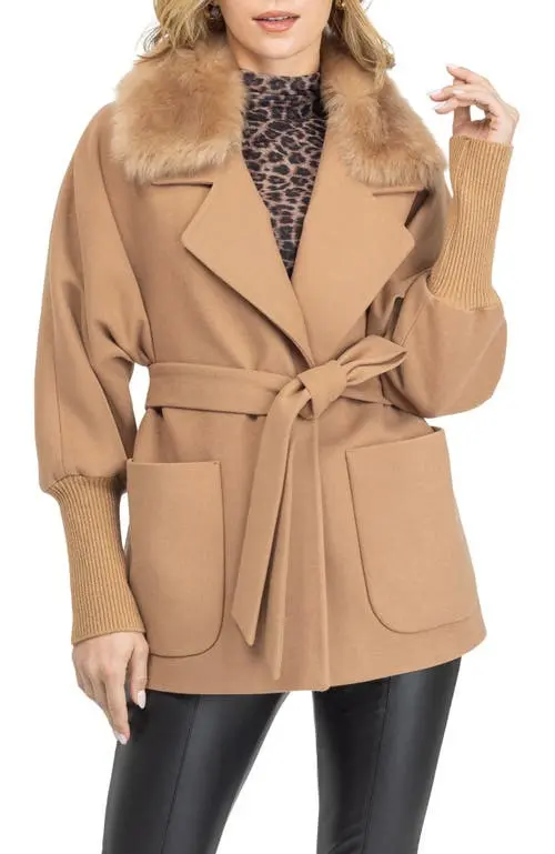 Gorski Fabric Jacket With Detachable Shearling Collar - Camel