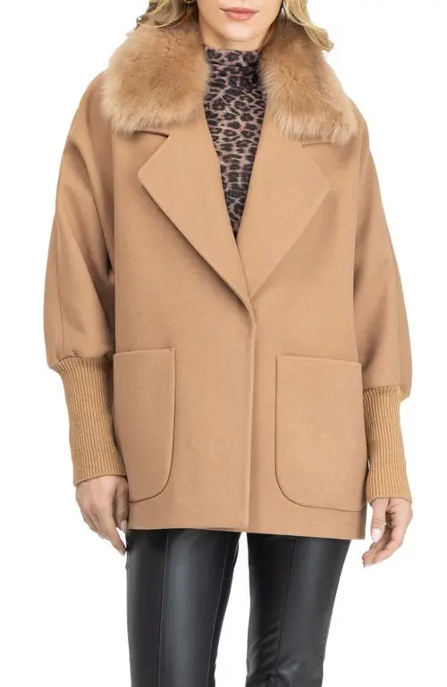 Gorski Fabric Jacket With Detachable Shearling Collar - Camel