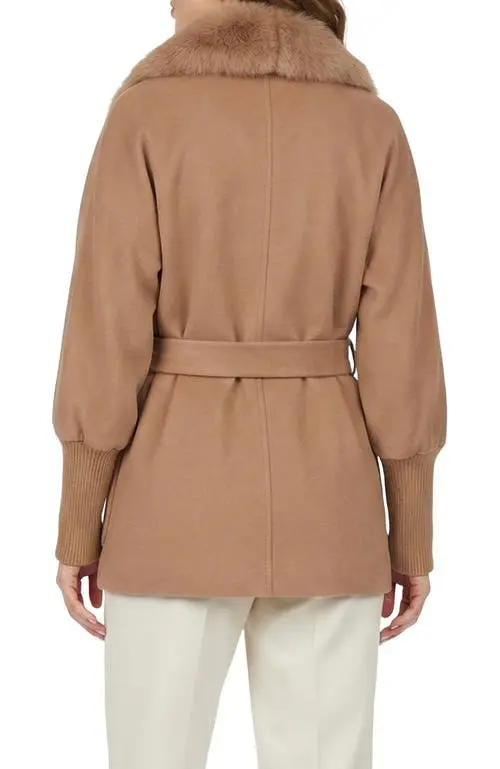 Gorski Fabric Jacket With Detachable Shearling Collar - Camel