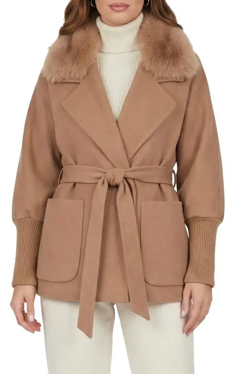 Gorski Fabric Jacket With Detachable Shearling Collar - Camel