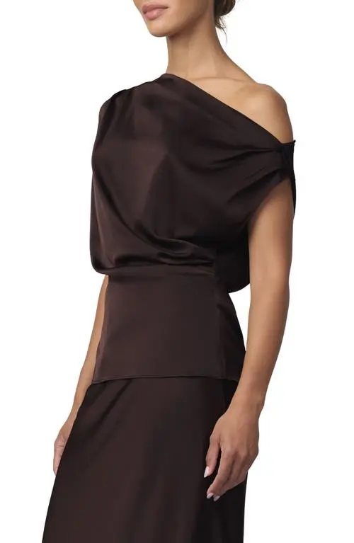 Joe's Jeans The Isla Drape One-shoulder Satin Top - Espresso
