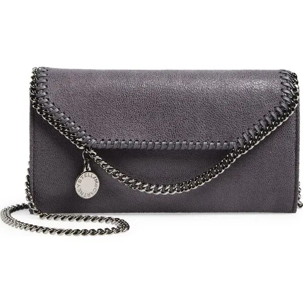 Stella McCartney Falabella Shaggy Faux Leather Wallet On A Chain - Bark