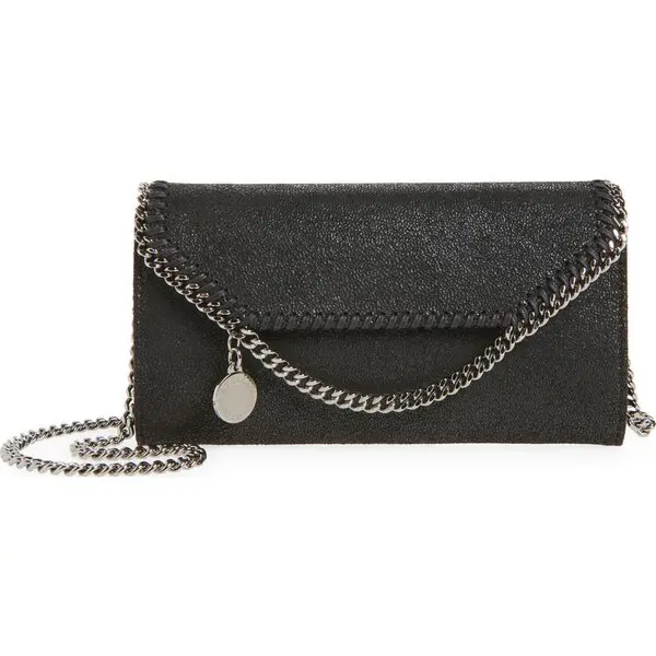 Stella McCartney Falabella Shaggy Faux Leather Wallet On A Chain - Black