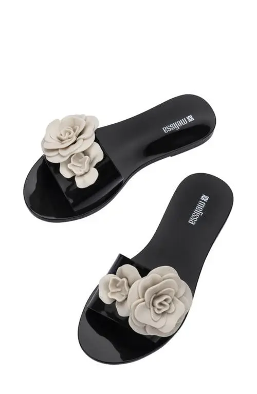 Melissa Babe Petals Slide Sandal - Black/beige