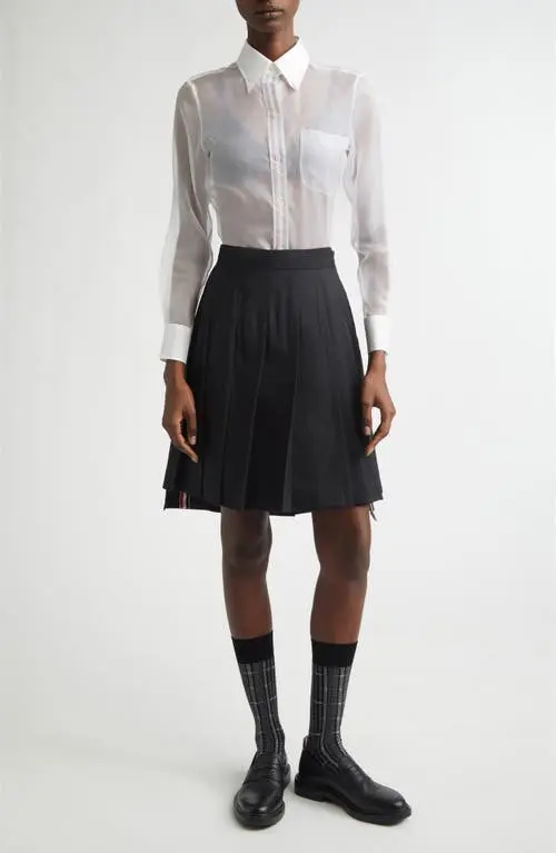 Thom Browne Drop Back Pleated Wool Skirt