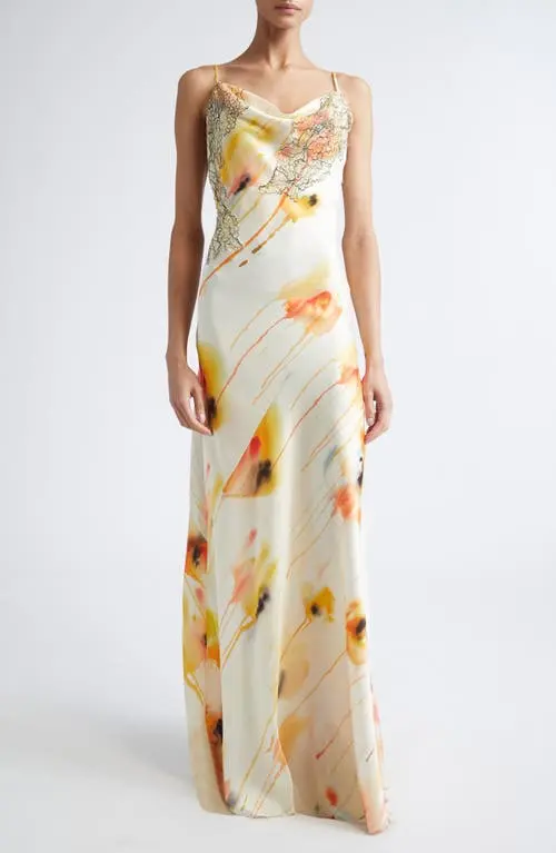 JASON WU Watercolor Floral Satin Slipdress - Limoncello Multi