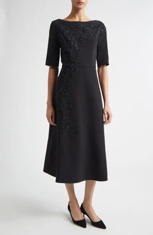 Carolina Herrera Embroidered Bateau Neck Midi Dress