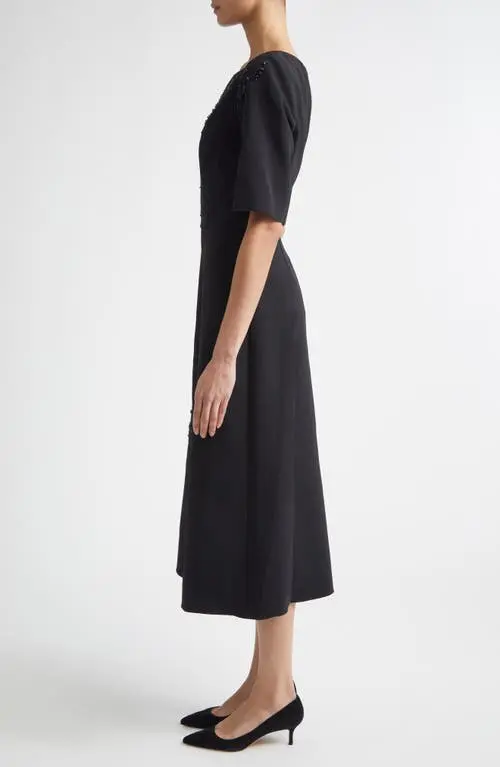 Carolina Herrera Embroidered Bateau Neck Midi Dress