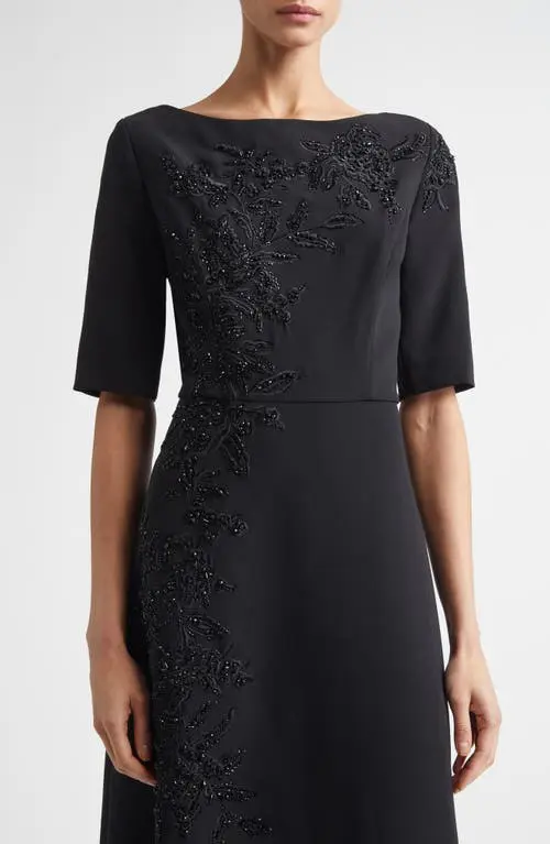 Carolina Herrera Embroidered Bateau Neck Midi Dress