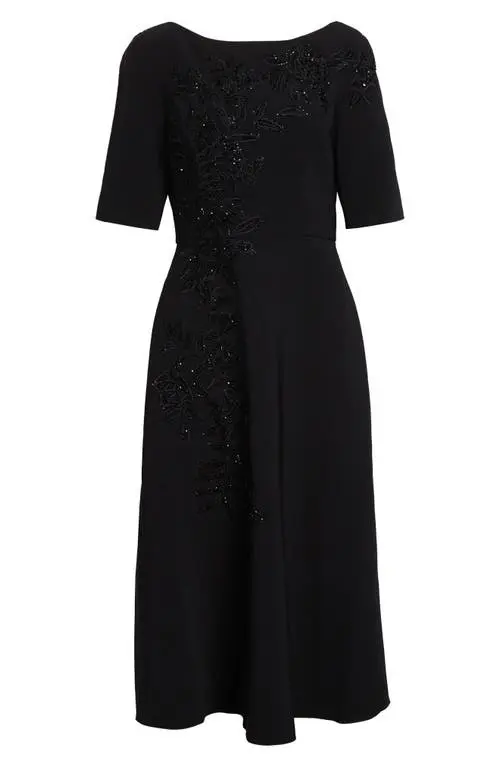 Carolina Herrera Embroidered Bateau Neck Midi Dress
