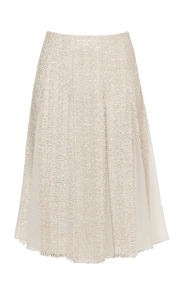 DES_PHEMMES Paneled Hand-woven Tweed Skirt - Ivory