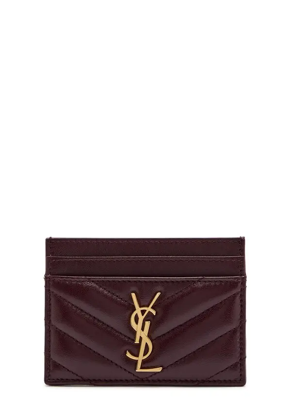 Saint Laurent Cassandre Quilted Card Holder - Burgundy