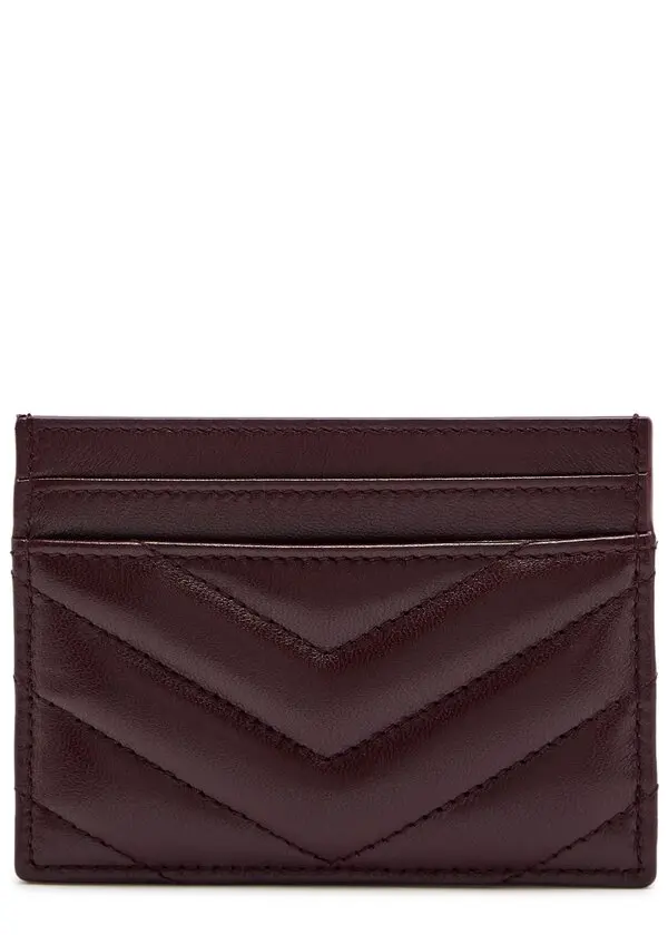 Saint Laurent Cassandre Quilted Card Holder - Burgundy