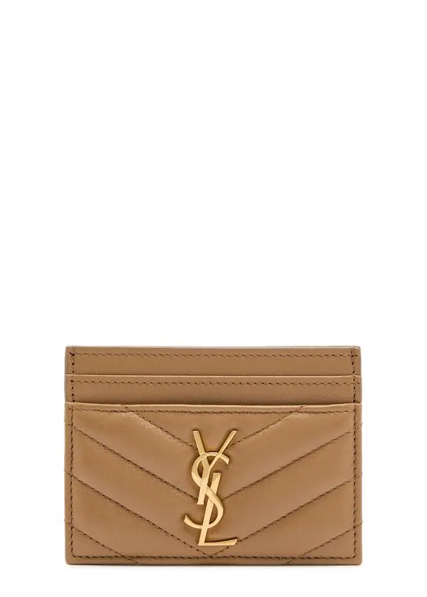 Saint Laurent Cassandre Quilted Card Holder - Tan