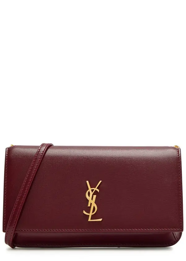 Saint Laurent Logo Saffiano Leather Phone Holder - Burgundy