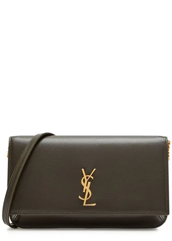 Saint Laurent Logo Saffiano Leather Phone Holder - Khaki