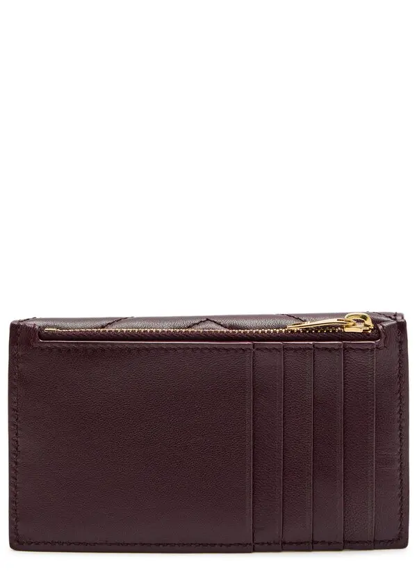 Saint Laurent Cassandre Quilted Card Holder - Burgundy