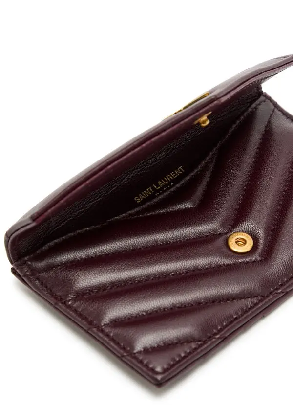 Saint Laurent Cassandre Quilted Card Holder - Burgundy