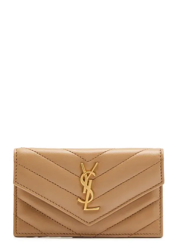 Saint Laurent Cassandre Quilted Card Holder - Tan