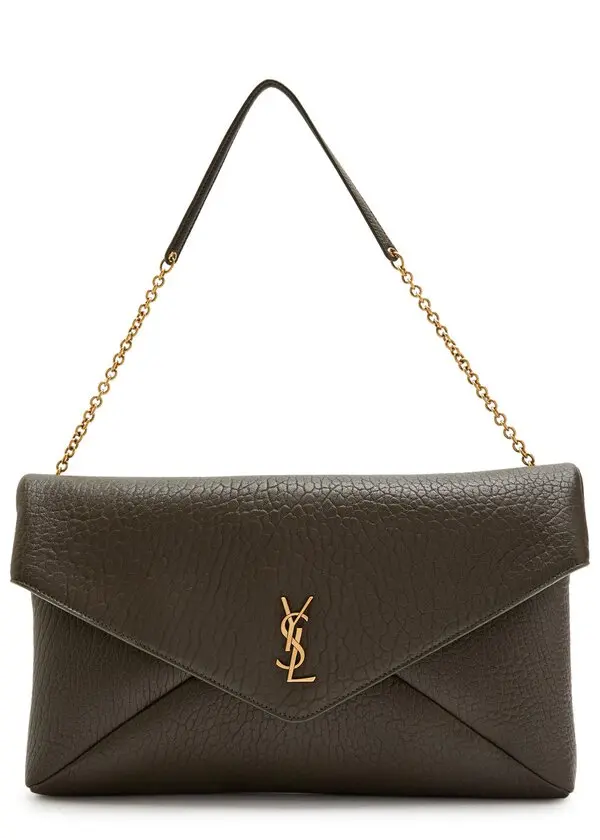 Saint Laurent Envelope Grained Leather Pouch - Khaki