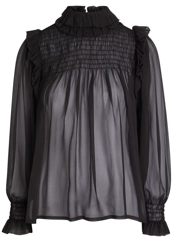 Saint Laurent Ruffled Sheer Silk Blouse