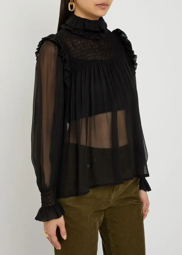 Saint Laurent Ruffled Sheer Silk Blouse