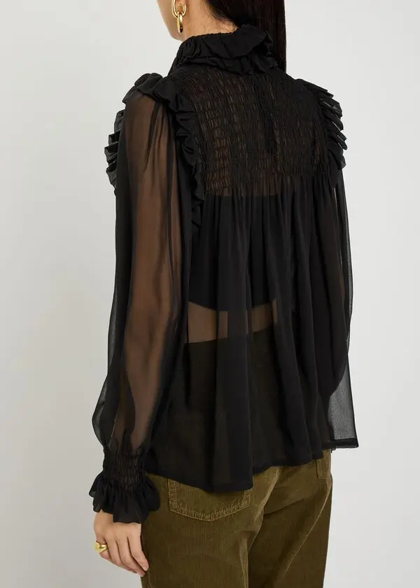 Saint Laurent Ruffled Sheer Silk Blouse