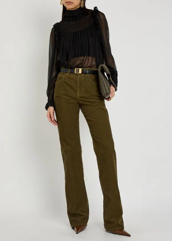 Saint Laurent Ruffled Sheer Silk Blouse