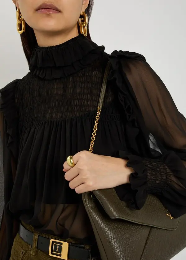 Saint Laurent Ruffled Sheer Silk Blouse