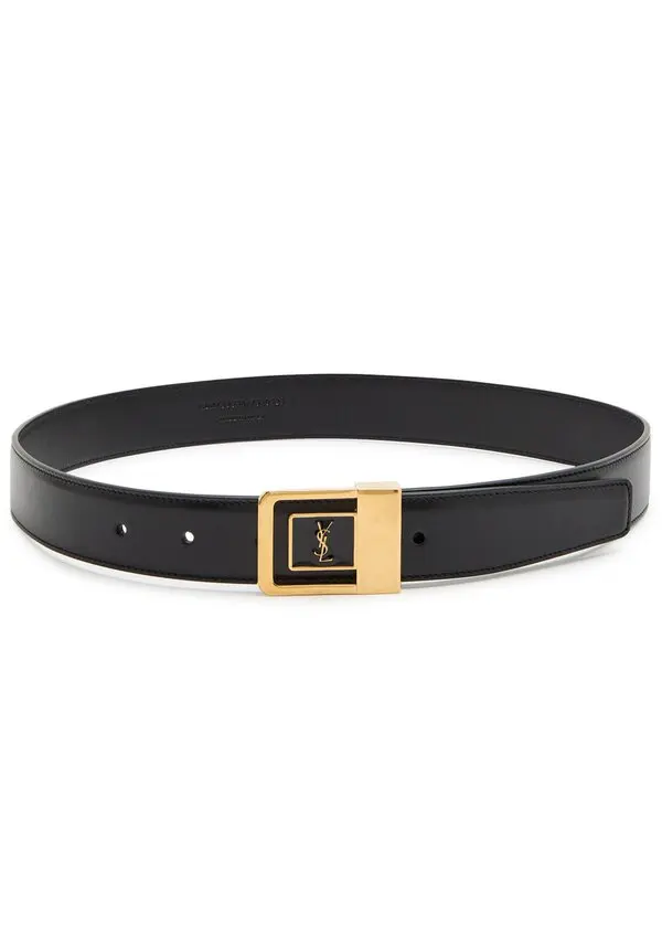 Saint Laurent Logo-engraved Leather Belt - Black