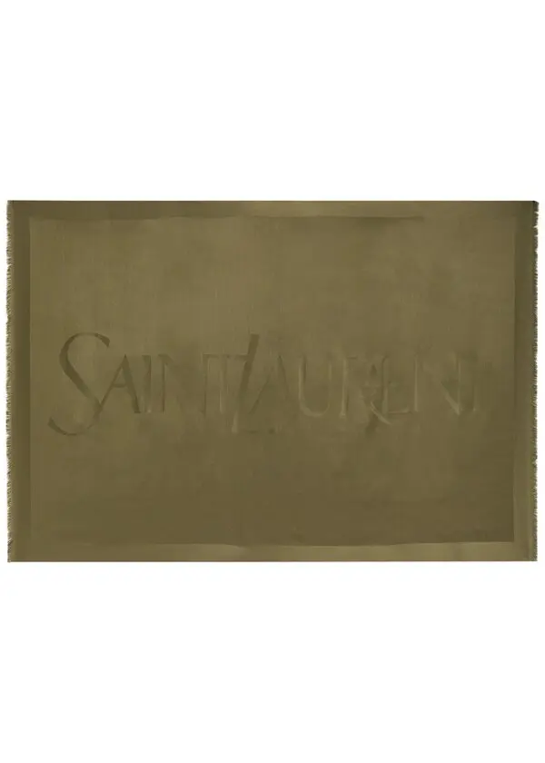 Saint Laurent Logo-jacquard Wool Scarf - Khaki