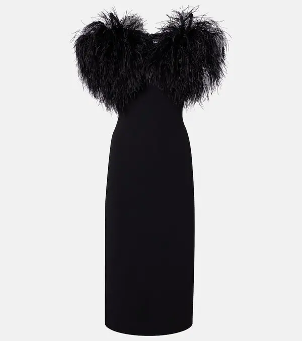 David Koma Feather-trimmed Cocktail Dress - Black
