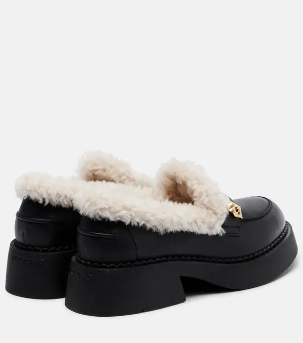 FERRAGAMO Caminia Shearling-trimmed Leather Loafers