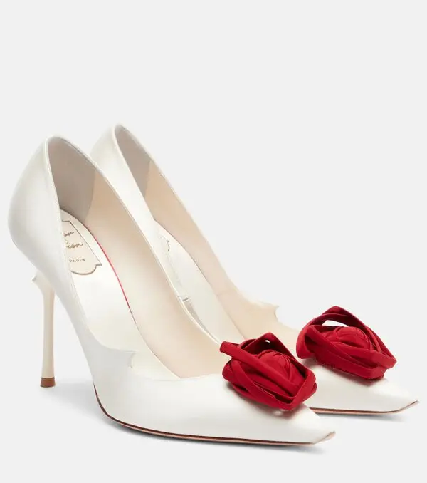ROGER VIVIER Rose Vivier 100 Floral Satin Pumps - White