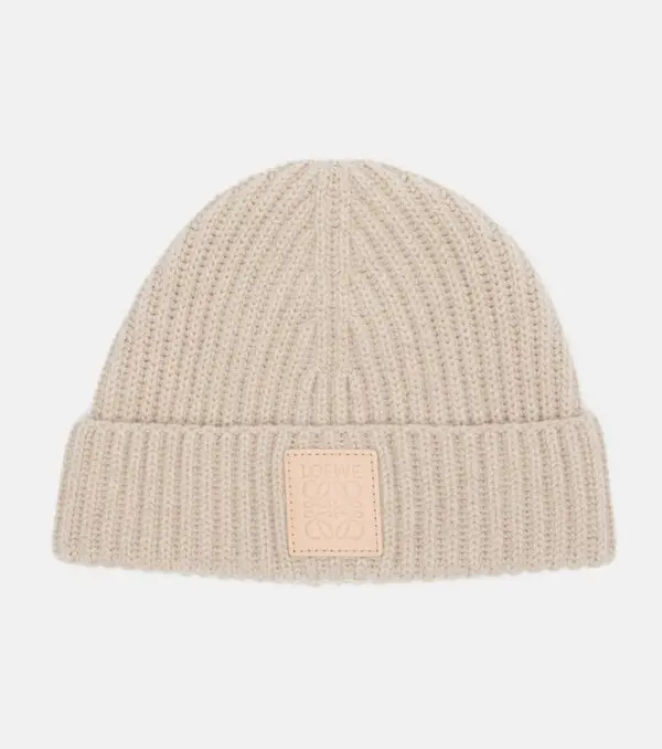 Loewe Anagram Ribbed-knit Cashmere Beanie - Beige