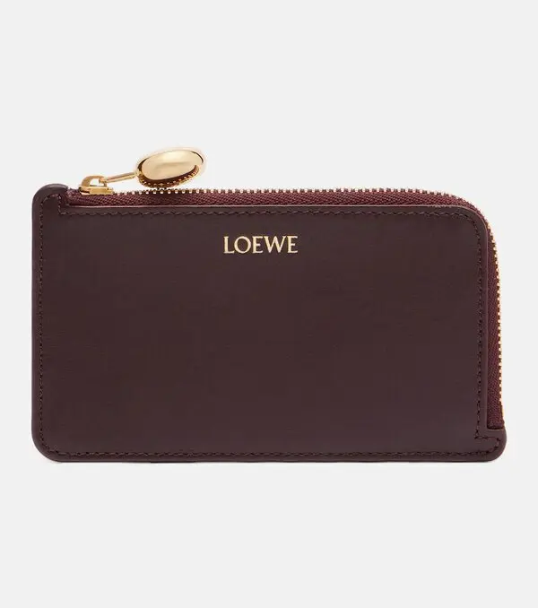Loewe Pebble Leather Card Holder - Burgundy