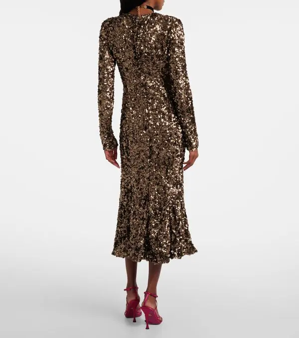 Dolce & Gabbana Sequin Midi Dress - Brown